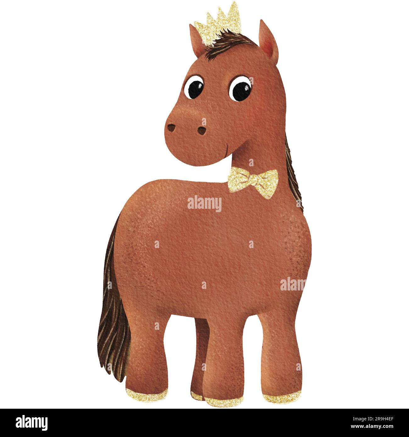 watercolor pony in the gold crown isolated. Little boy horse. Funny ...