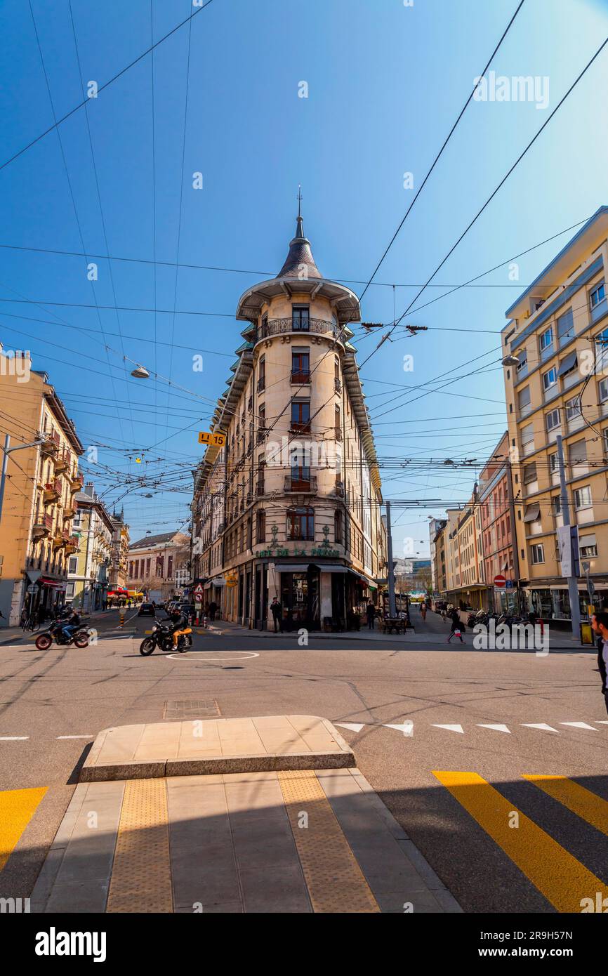 Geneva, Switzerland - MAR 25, 2022: Generic architecture and street ...