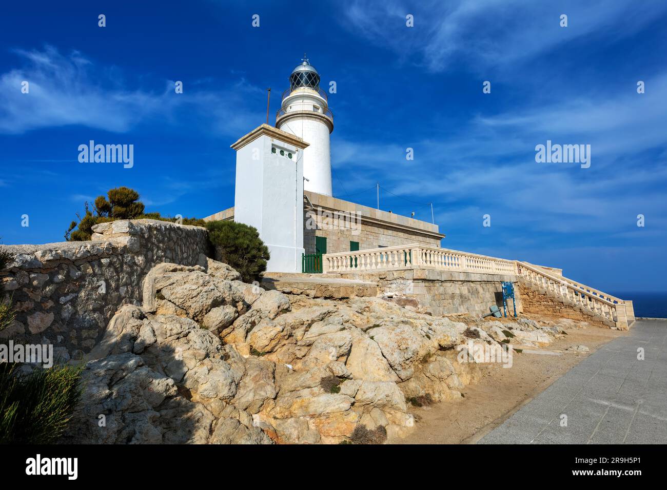The beautiful lighthouse on the cliff of Cap Formentor. Balearic ...