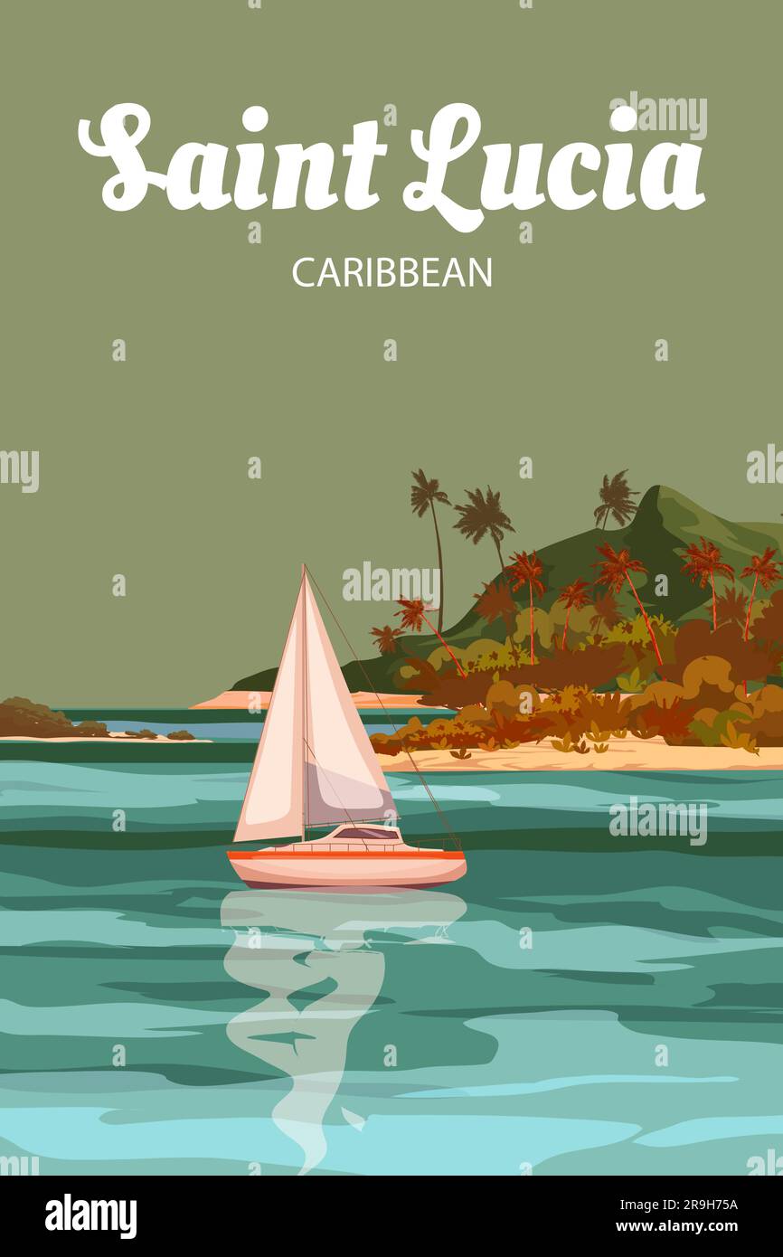 Travel poster Saint Lucia tropical island resort vintage Stock Vector ...