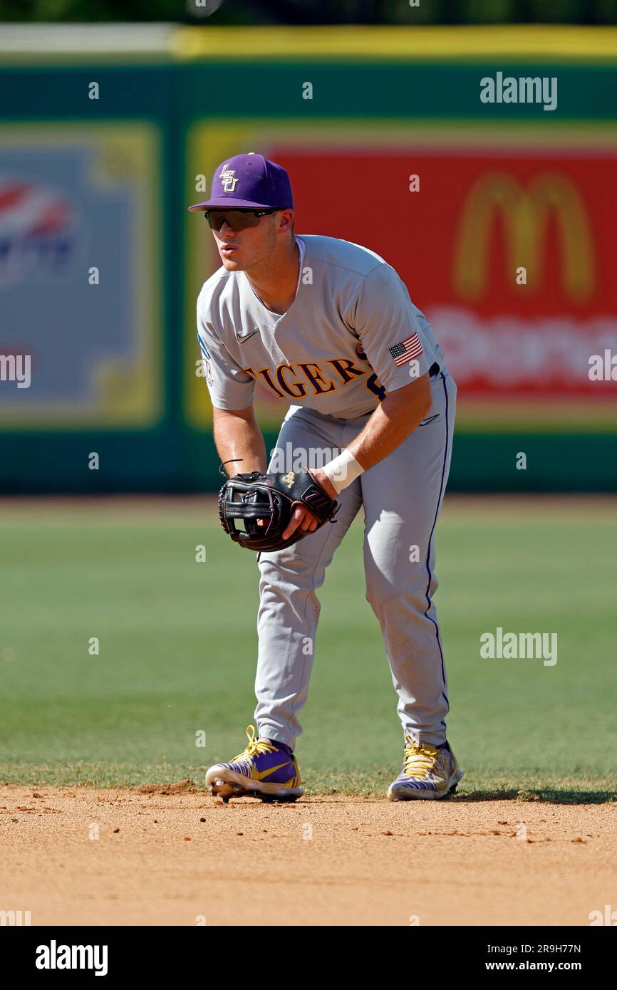 LSU infielder Gavin Dugas (8) warms up before an NCAA college baseball ...