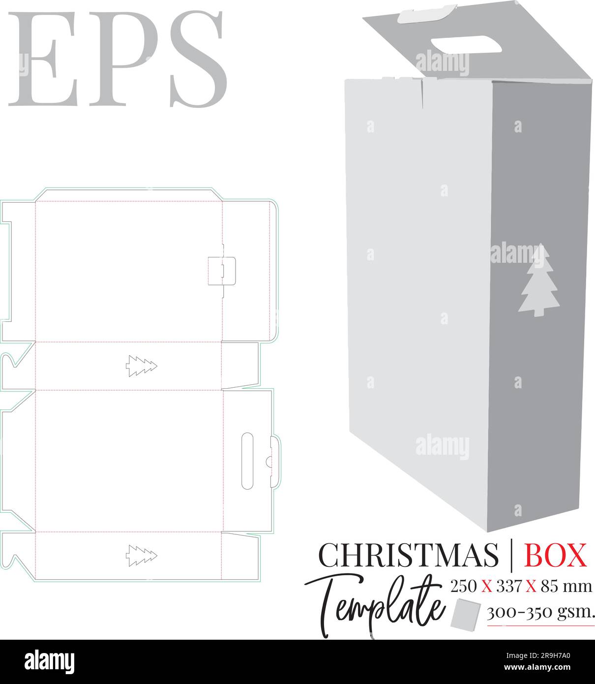 Christmas Gift Box with Christmas trees, Vector with die cut, laser cut ...