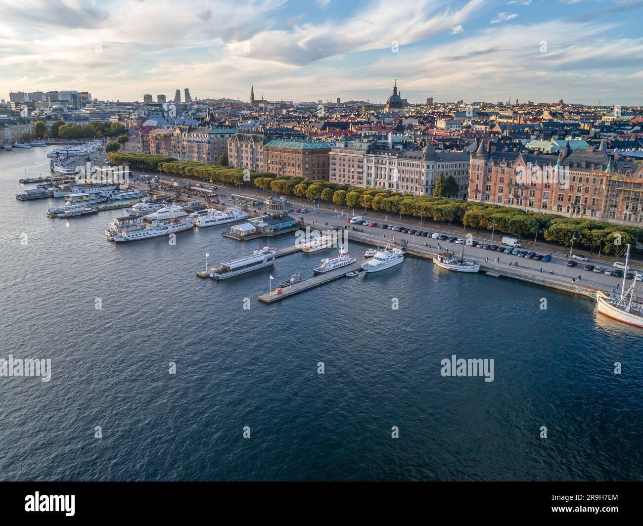 Sweden Stockholm Aerial view of Strandvagen boulevard and Ostermalm ...