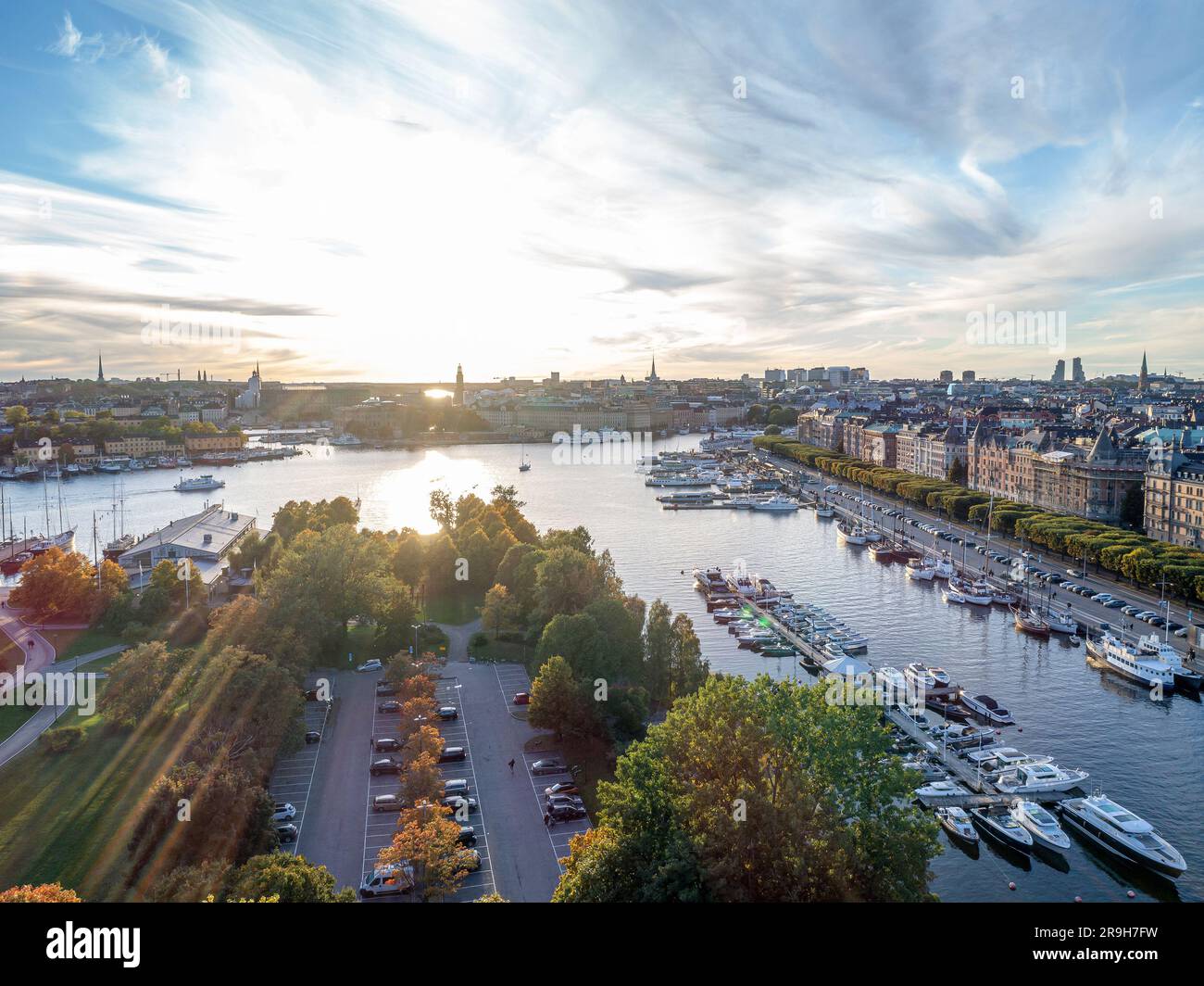 Sweden Stockholm Aerial view of Strandvagen boulevard and Ostermalm ...