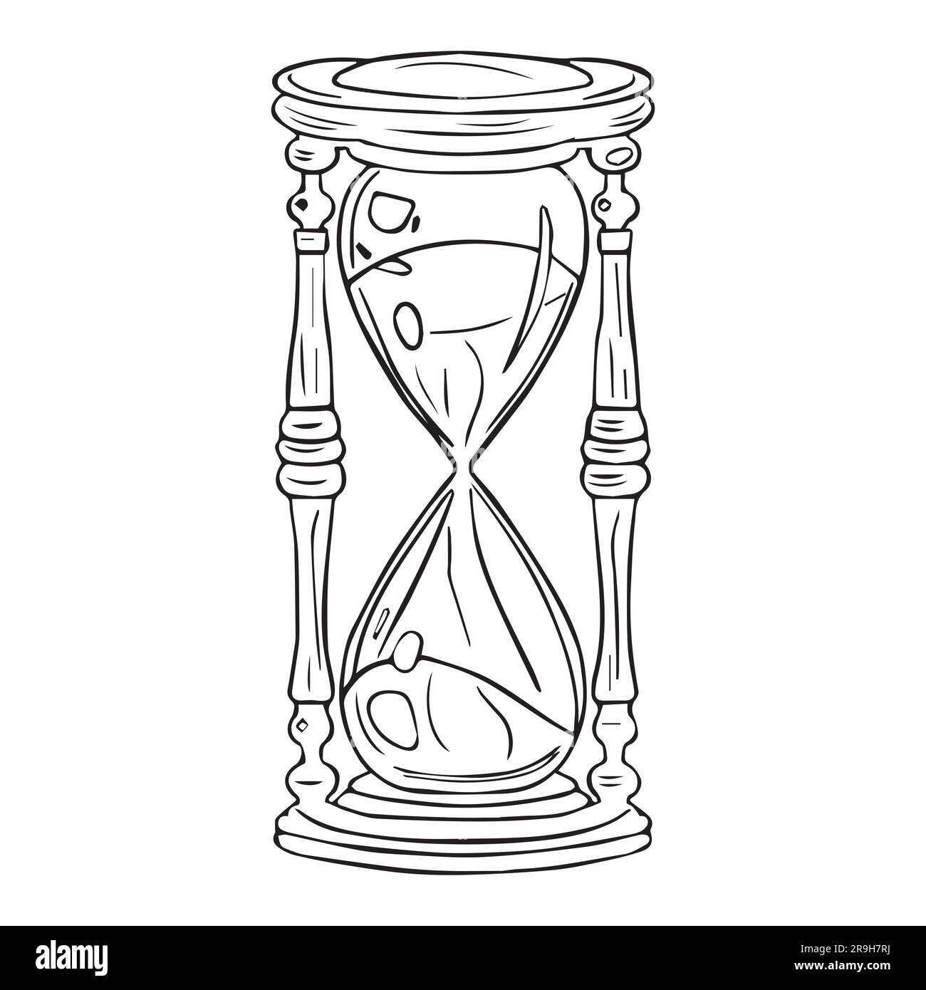 An hourglass with loose sand. An old watch. Flat vector illustration ...