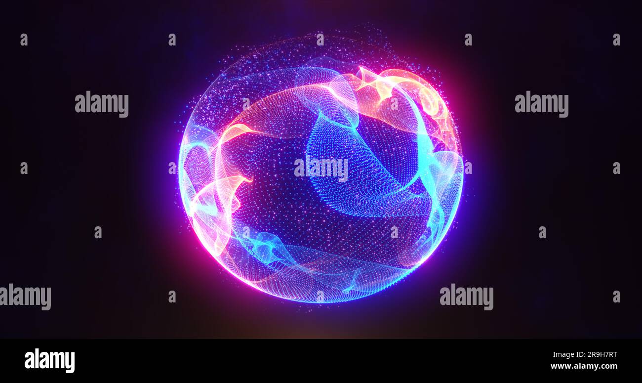 Abstract energy sphere with glowing bright particles, atom from energy scientific futuristic hi ...