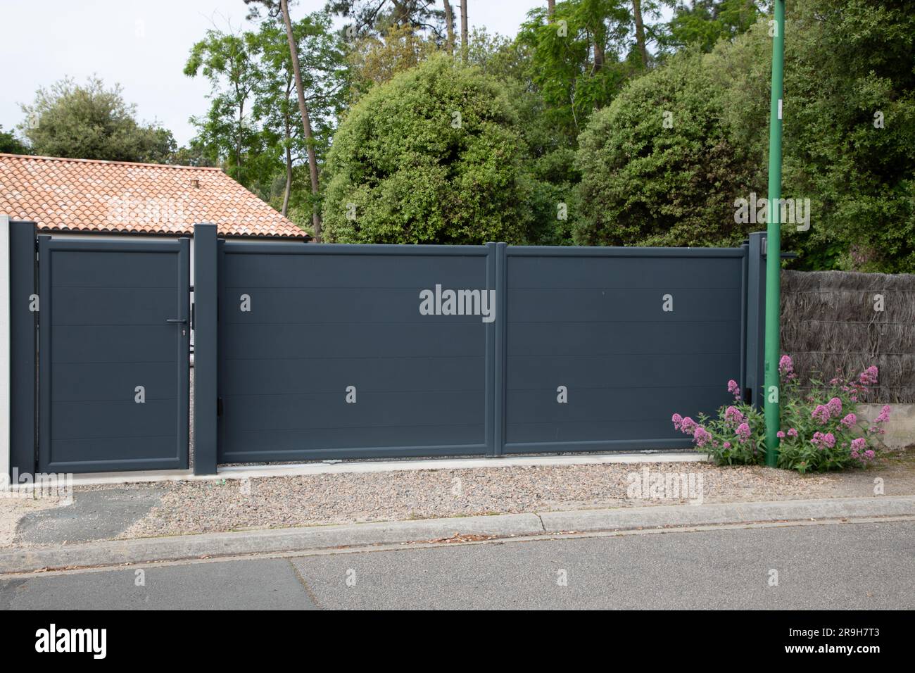 grey aluminum modern sliding high gate and door pedestrian home gray ...