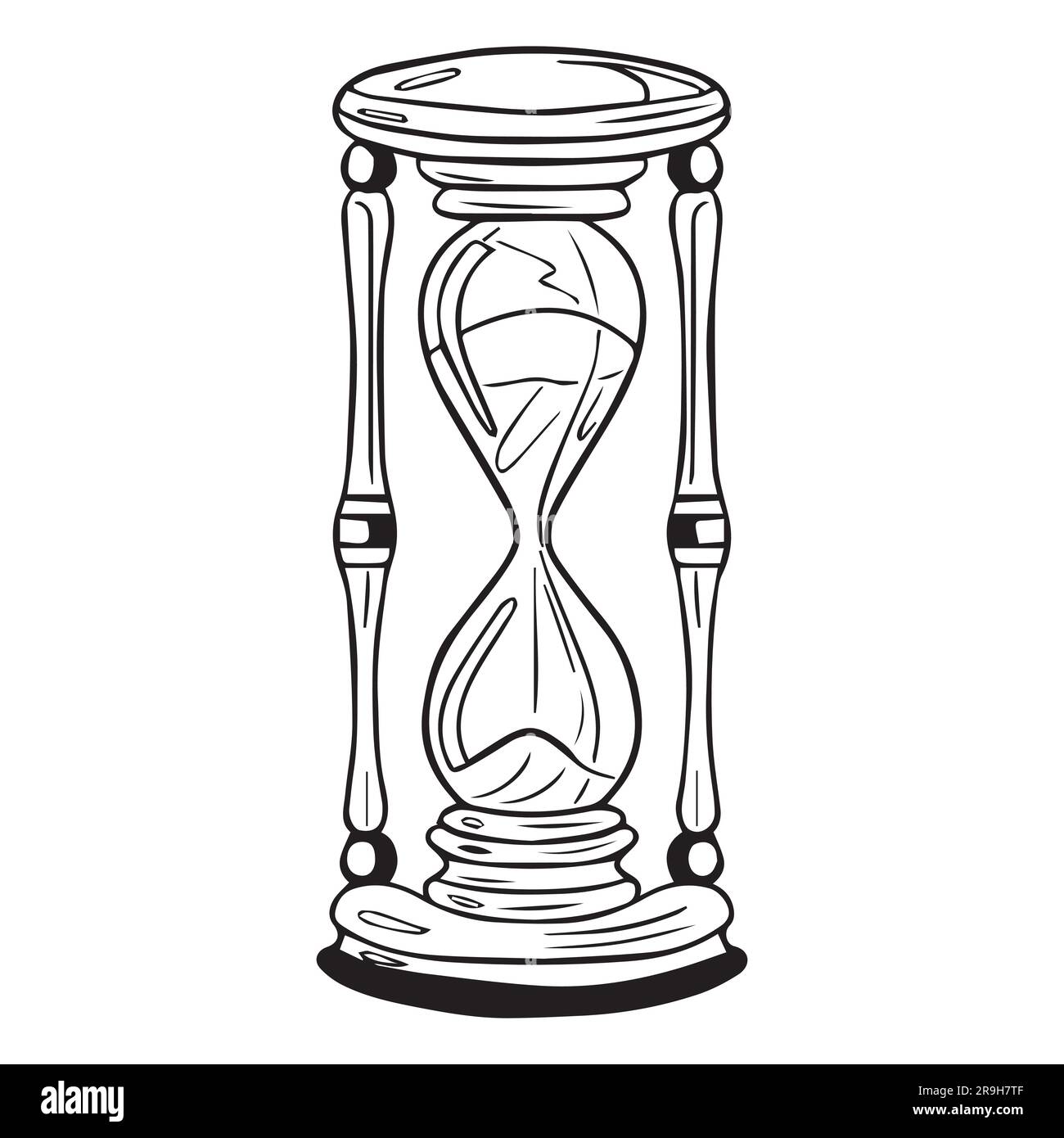 An hourglass with loose sand. An old watch. Flat vector illustration ...