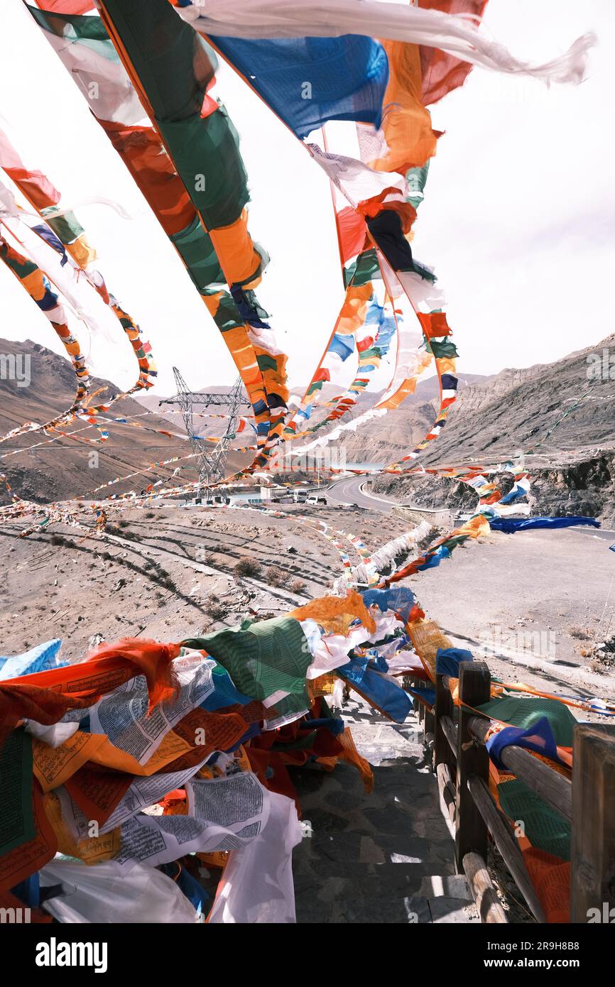 The colorful Tibetan prayer flags Stock Photo - Alamy