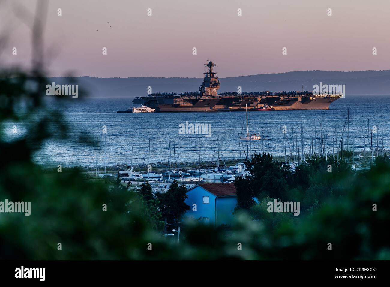 Split, Croatia. 26th June, 2023. Lights on the USS Gerald R. Ford (CVN ...