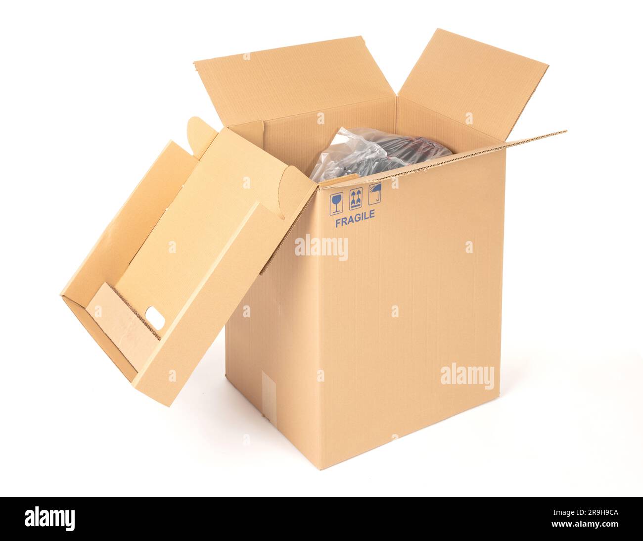 Carton or cartboard, opened box isolated over a white background Stock ...