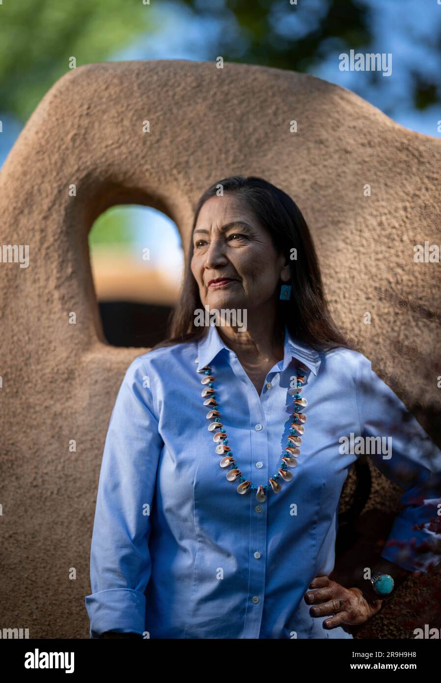 U.S. Interior Secretary Deb Haaland poses for a picture, in Albuquerque ...