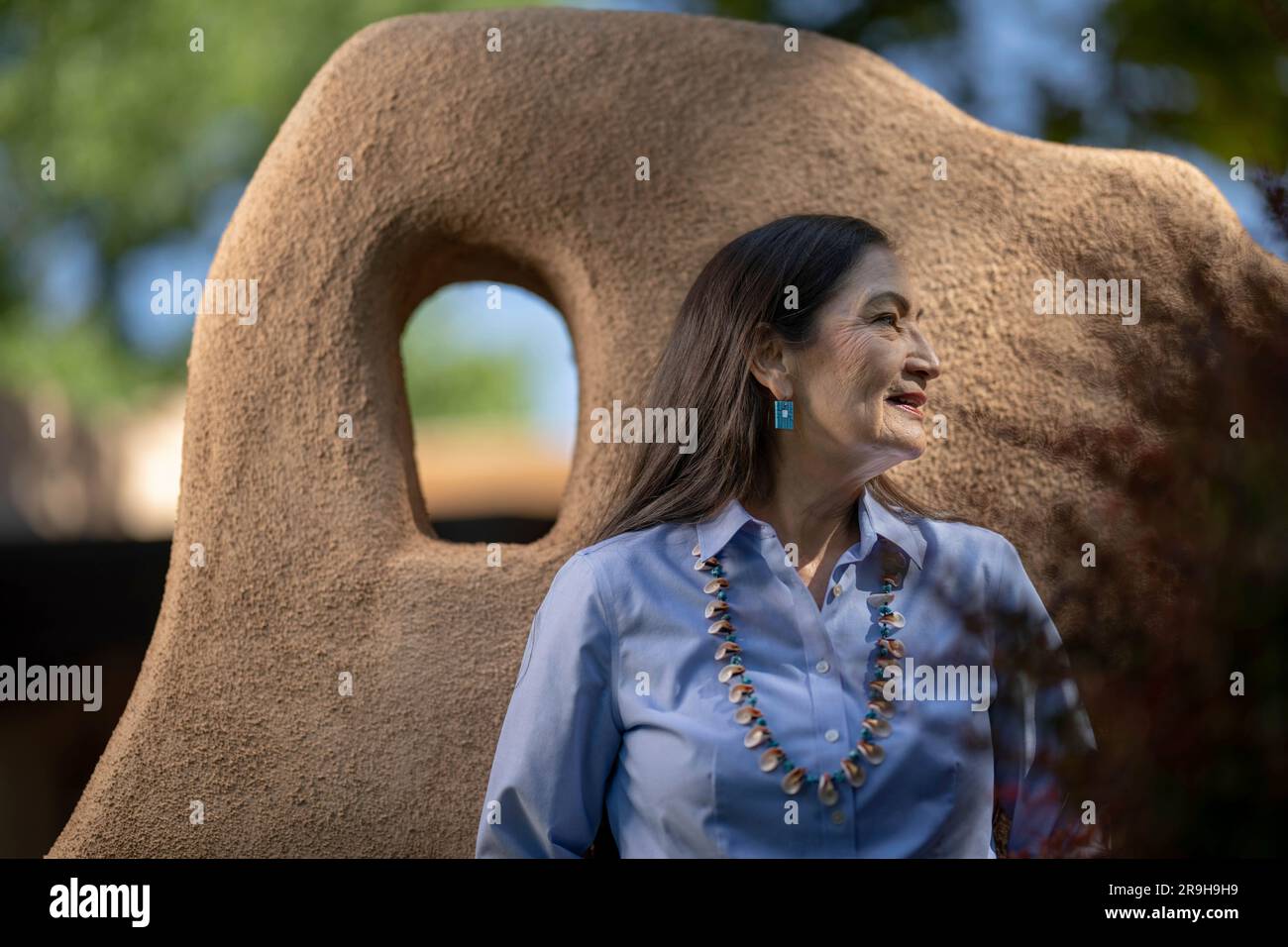U.S. Interior Secretary Deb Haaland poses for a picture, in Albuquerque ...