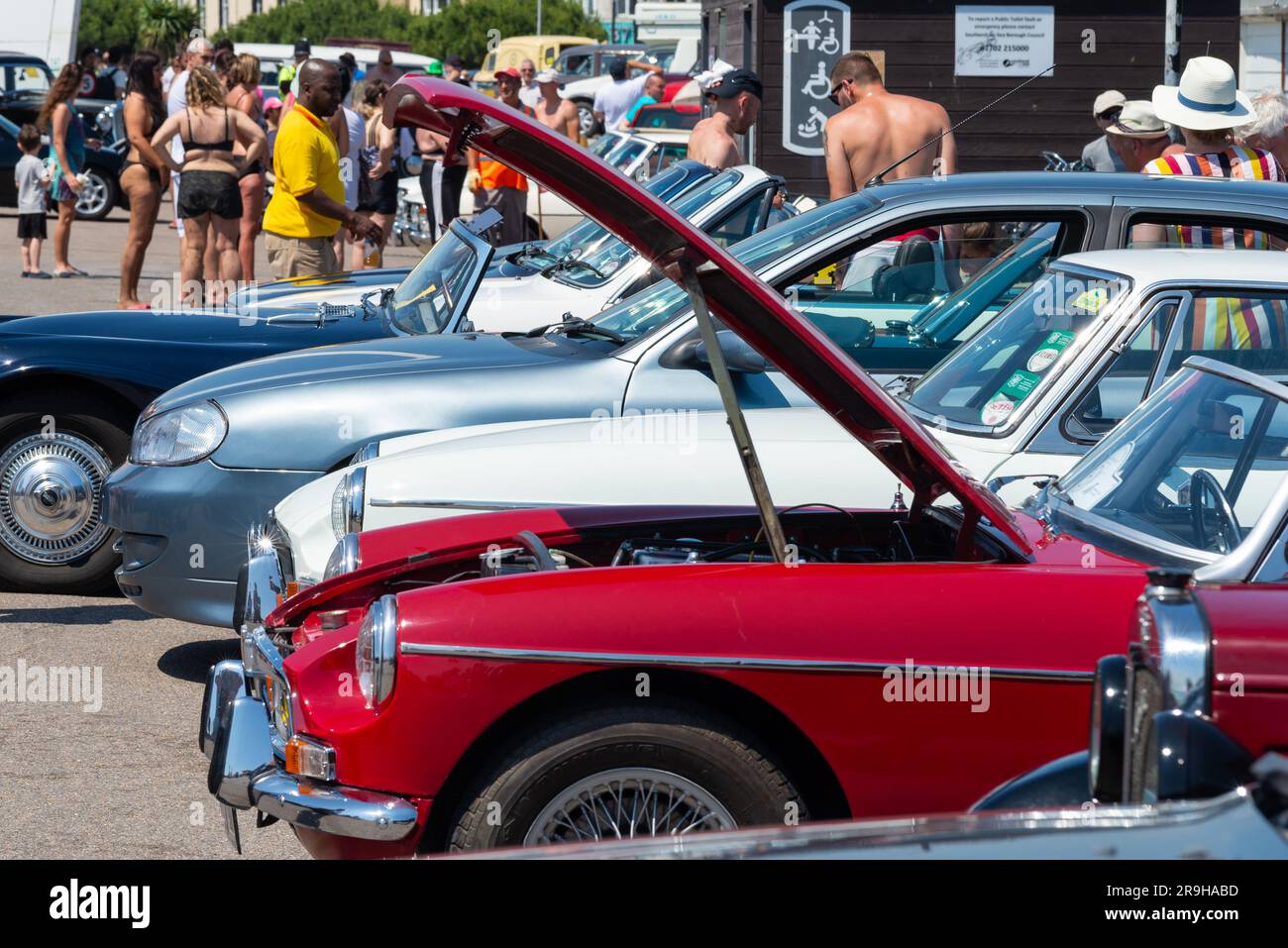 Classic MG cars on display after the London to Southend classic car run ...