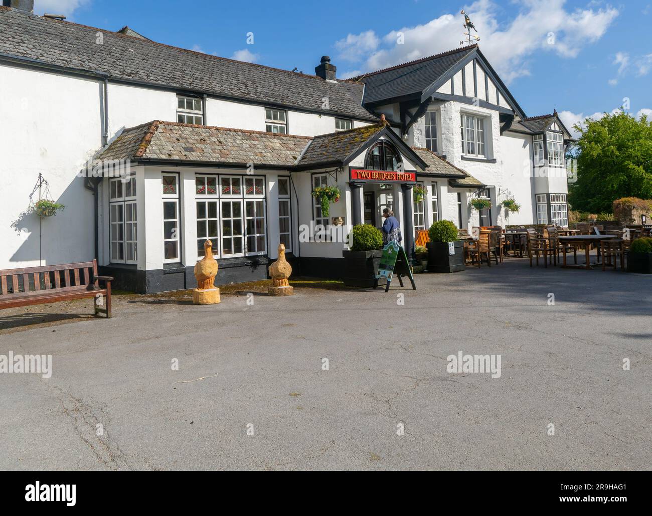 Historic Two Bridges hotel, Dartmoor, Devon, England, UK Stock Photo ...