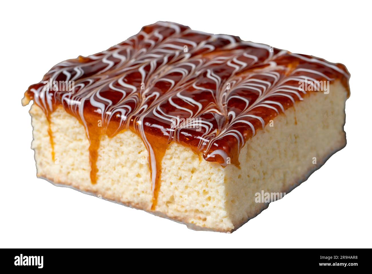 Trilece cake slice isolated on white background. Milk and caramel cake ...