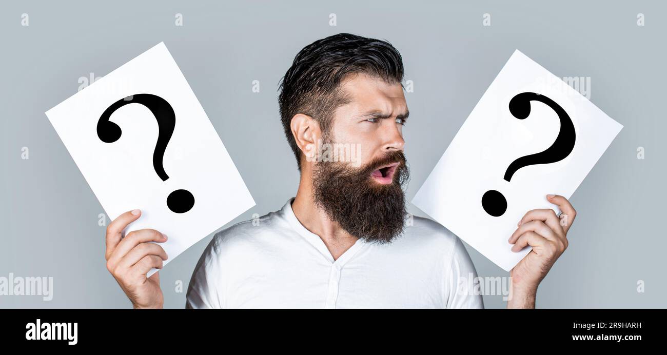 Man question, emotion. Man question. Male with question marks. Getting ...