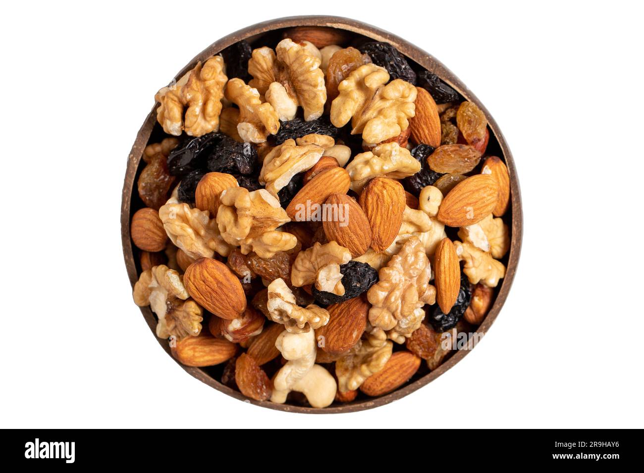 Raw mixed nuts isolated on white background. Walnuts, almonds ...