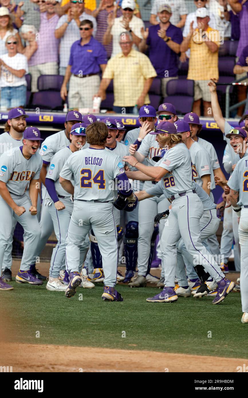 LSU first baseman Cade Beloso celebrates after hitting a two-run homer ...
