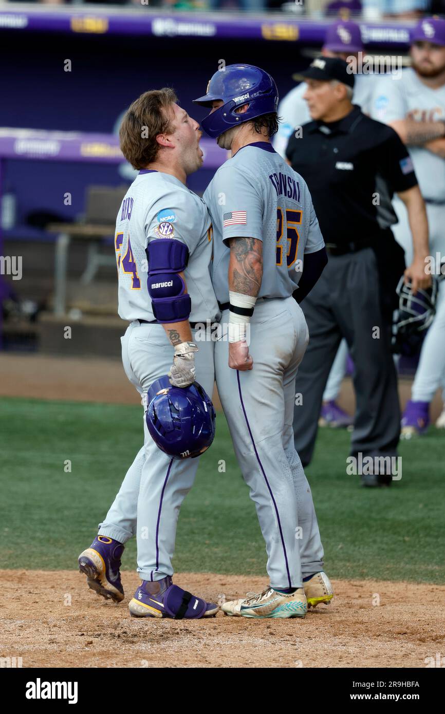 LSU first baseman Cade Beloso celebrates with LSU catcher Hayden ...
