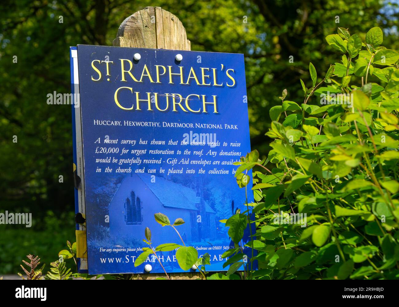 Sign for St Raphael's church, Huccaby, Hexworthy, Dartmoor national ...