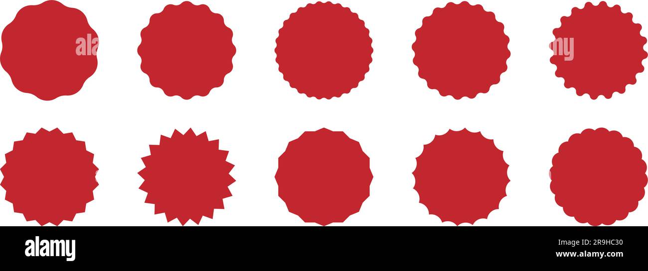Wavy edge circle sticker. Star burst shape tags for price. Blank sale ...