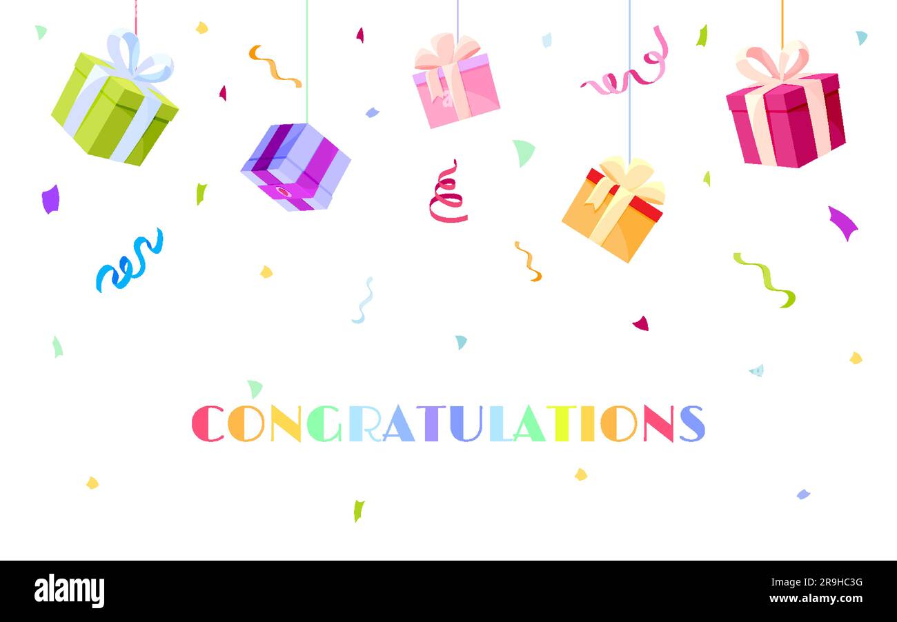 Congratulations banner festive colorful flat. Postcard celebration ...