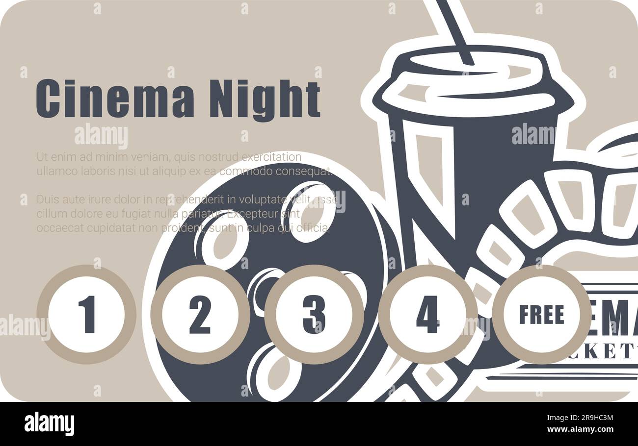 Cinema night loyalty card with free movie vector Stock Vector Image ...
