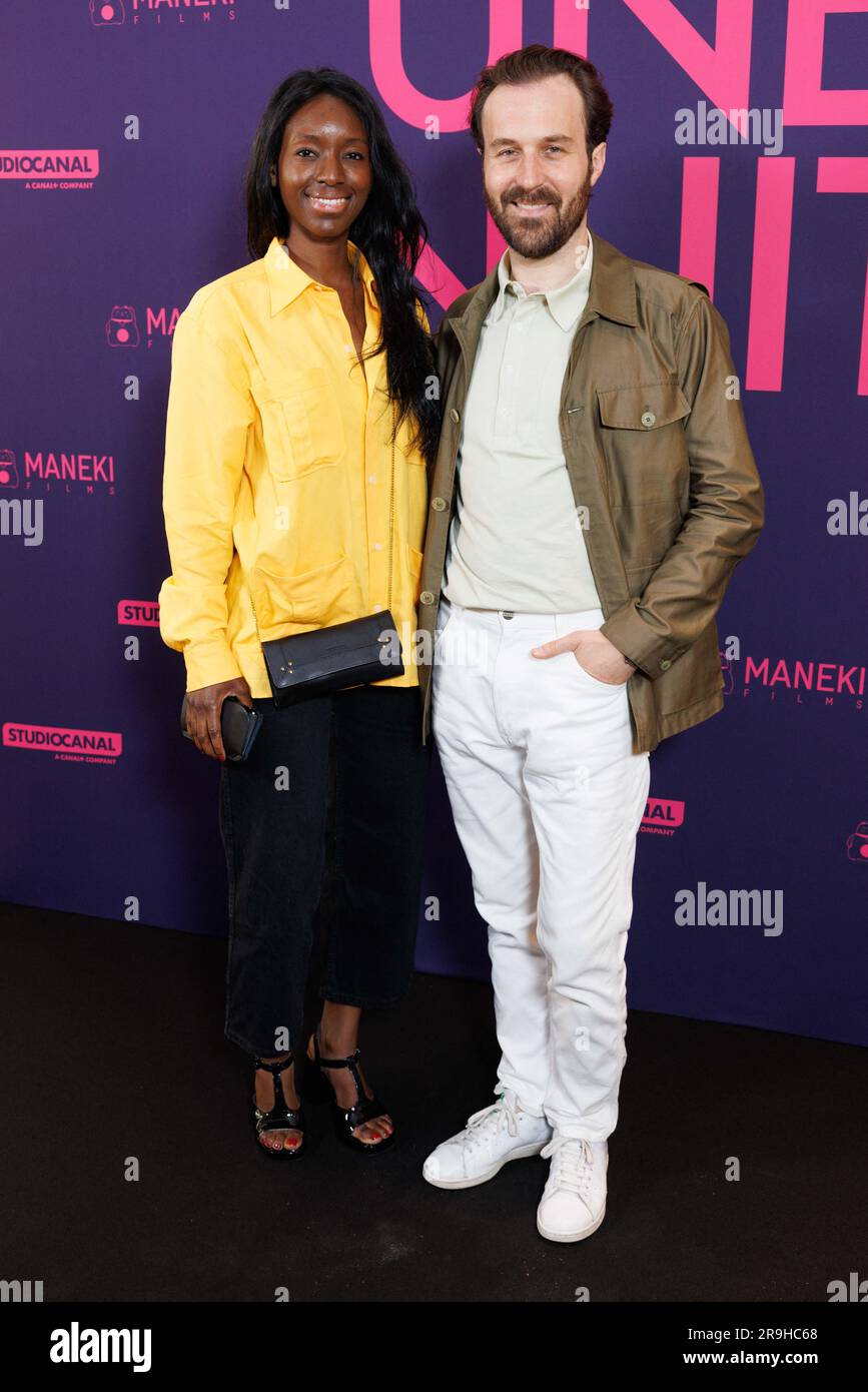 Antoine Gouy et sa girlfriend Fanta Kaba lors de la premiere du film Une Nuit organisee au Pathe ...