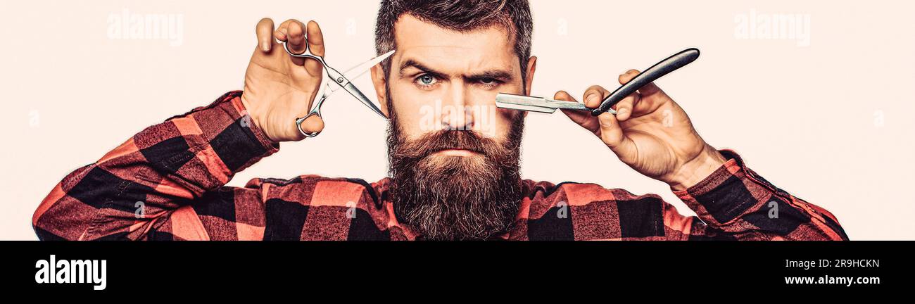 Barber scissors and straight razor, barber shop. Vintage barbershop ...