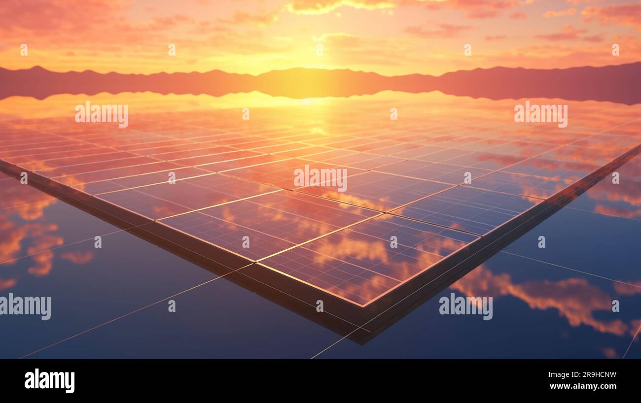 The surface of the solar battery with the reflection of the sun and the ...