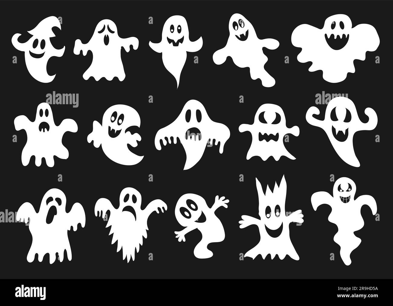 Scary ghosts design, Halloween characters icons set. Vector ...