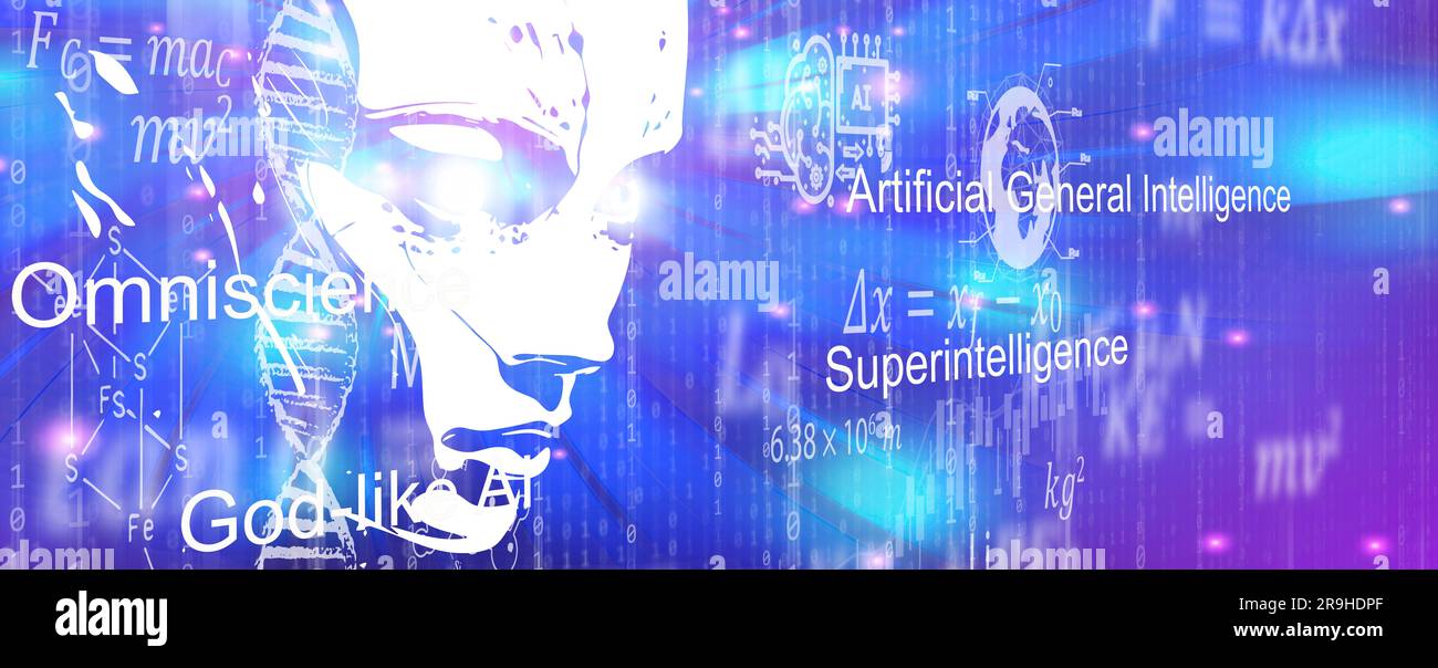 Artificial General Intelligence, AGI concept. AI can learn and solve any human's intellectual ...