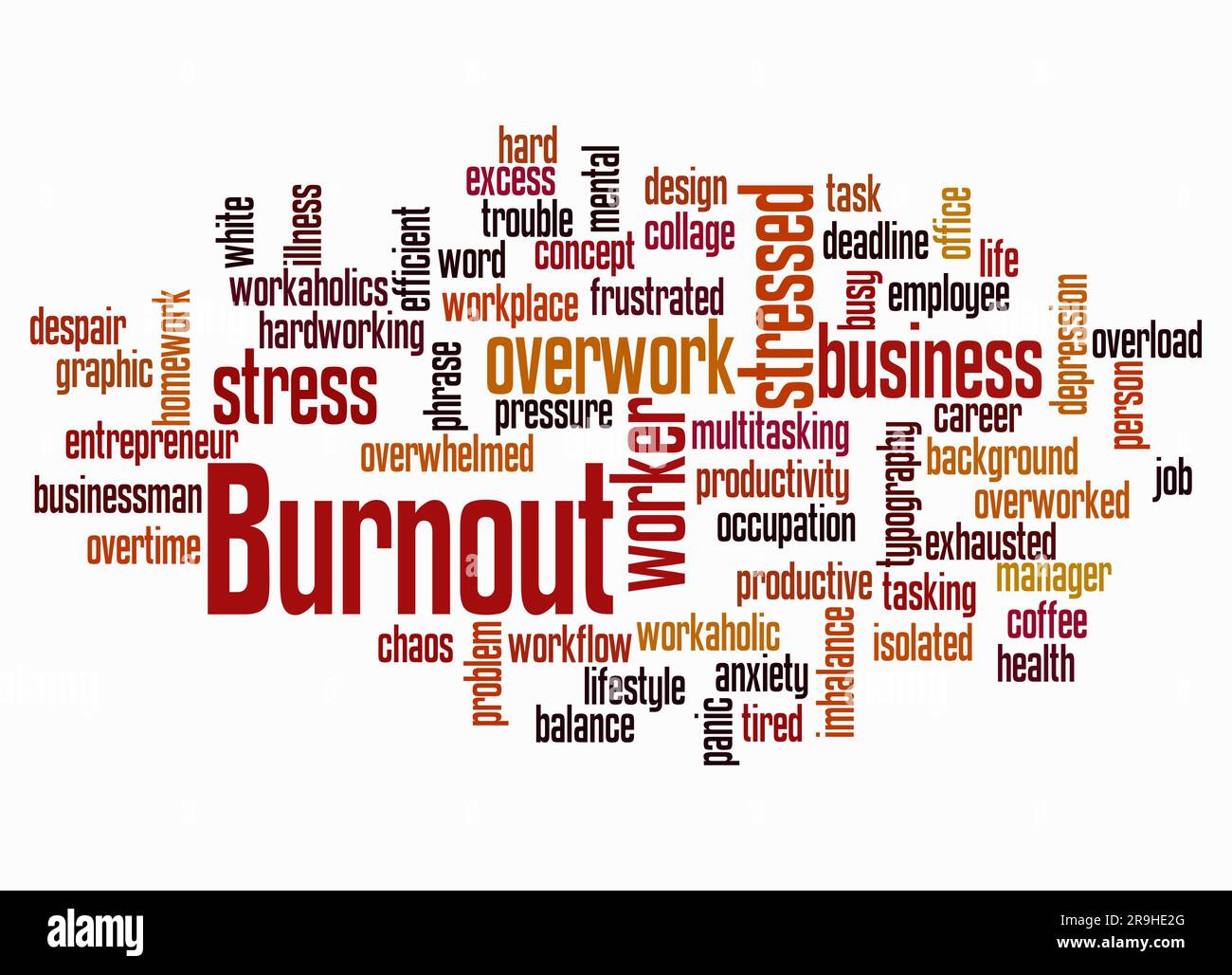 Word Cloud with BURNOUT concept create with text only Stock Photo - Alamy