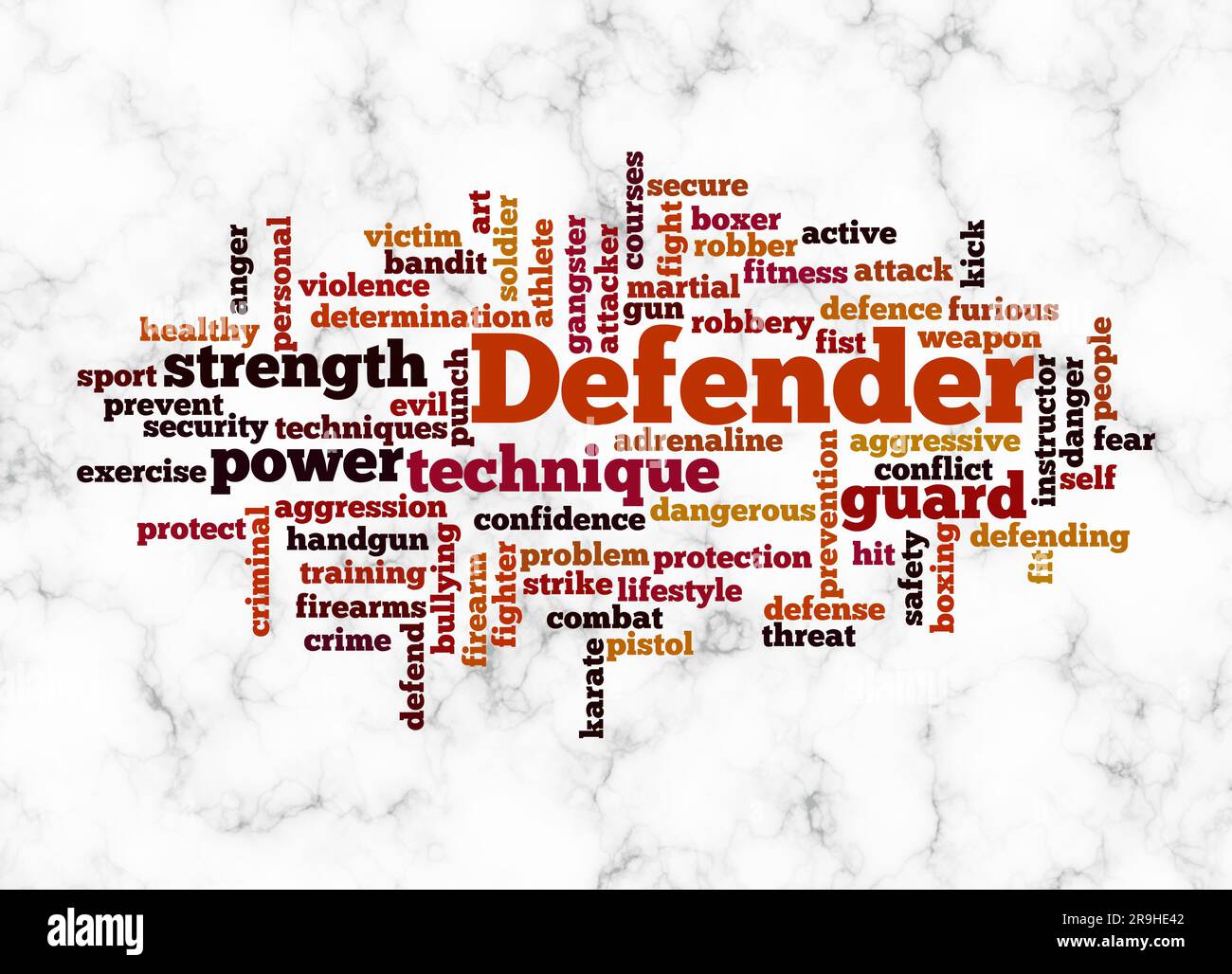 Word Cloud with DEFENDER concept create with text only Stock Photo - Alamy
