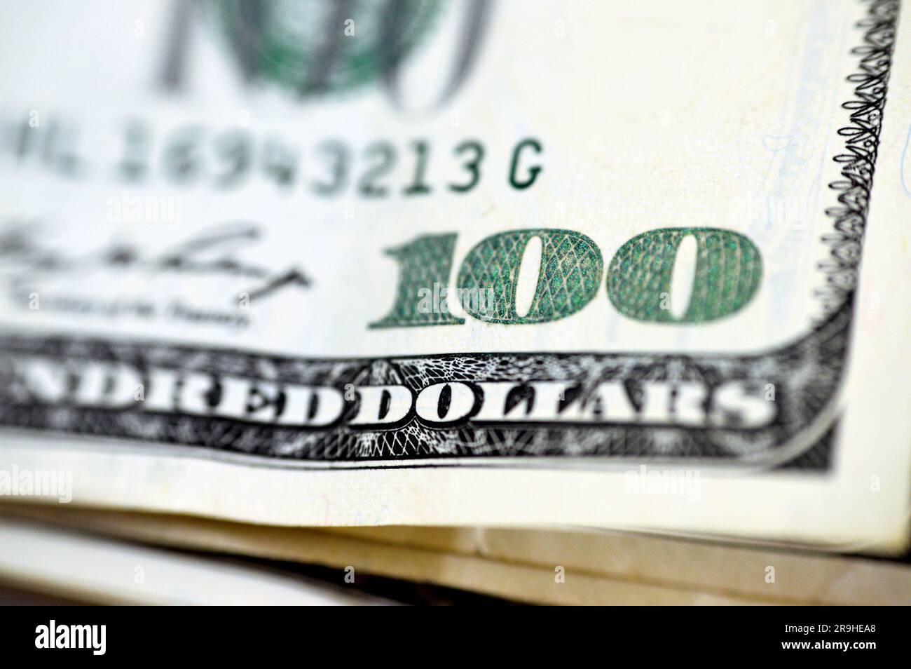 closeup 100 one hundred dollar banknote currency cash money old series ...