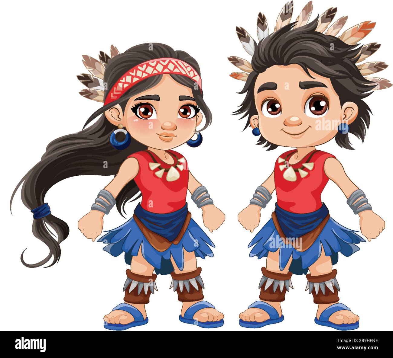 Native American couple cartoon character illustration Stock Vector ...