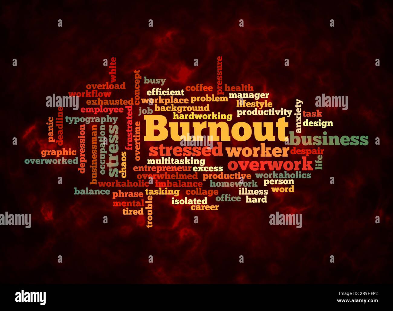 Word Cloud with BURNOUT concept create with text only Stock Photo - Alamy
