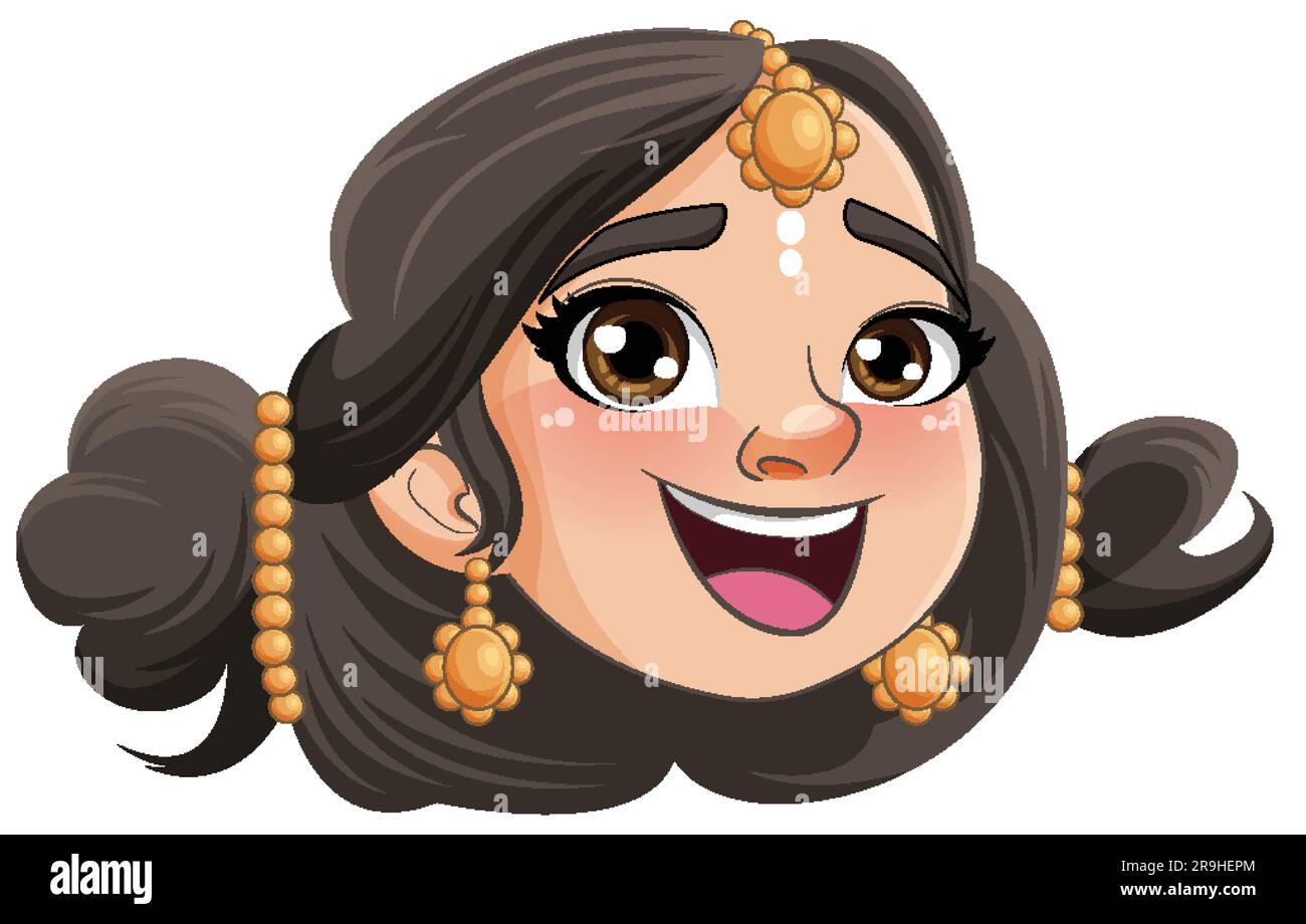 Indian woman cartoon character face smiling illustration Stock Vector ...