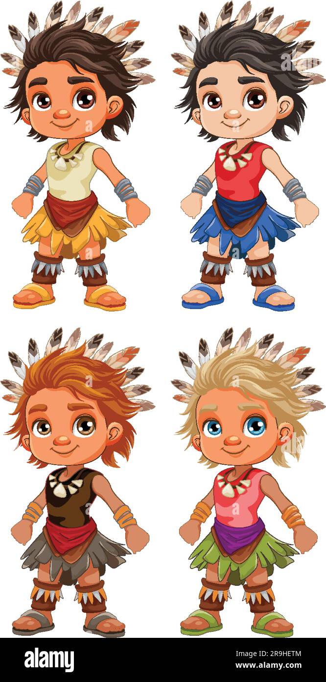 Set of Native American cartoon character illustration Stock Vector ...