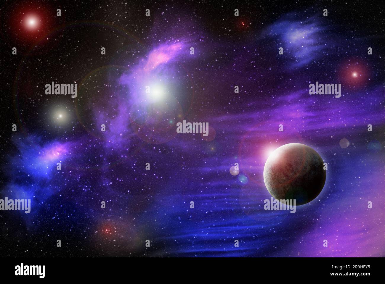 Unknown planet from outer space. Space nebula. Cosmic cluster of stars ...