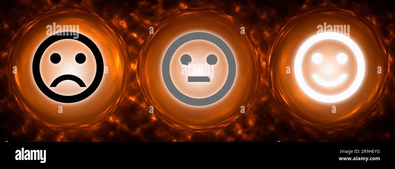 Circles with faces representing positive, negative and neutral grade ...