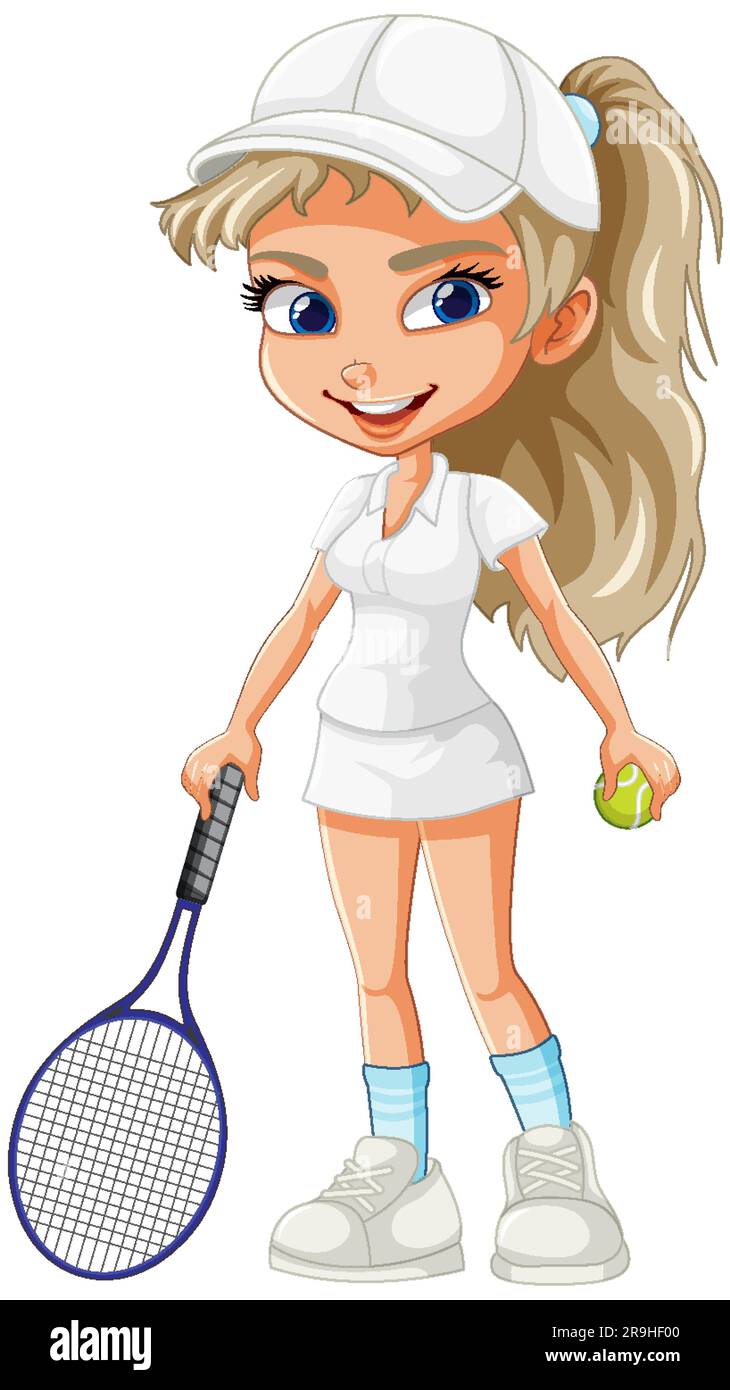 Beautiful female tennis player cartoon character illustration Stock ...