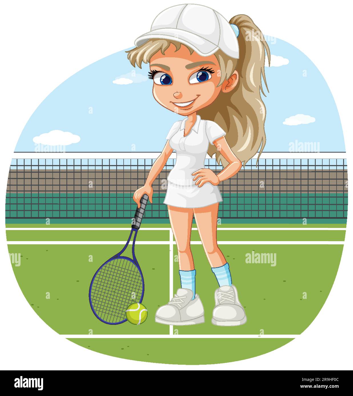 Female tennis player at tennis field background isolated illustration ...