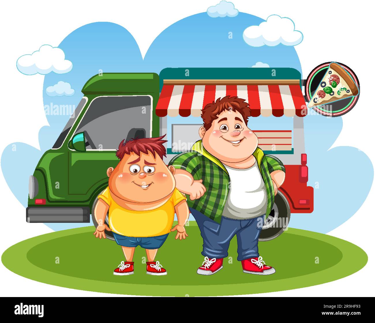 Two Fat Men in Front of Food Truck illustration Stock Vector Image ...