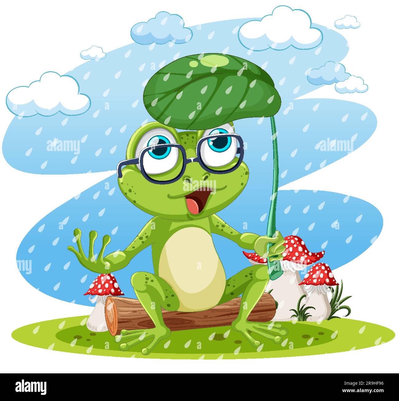 Green Frog Cartoon Character Holding Leaf Umbrella illustration Stock ...