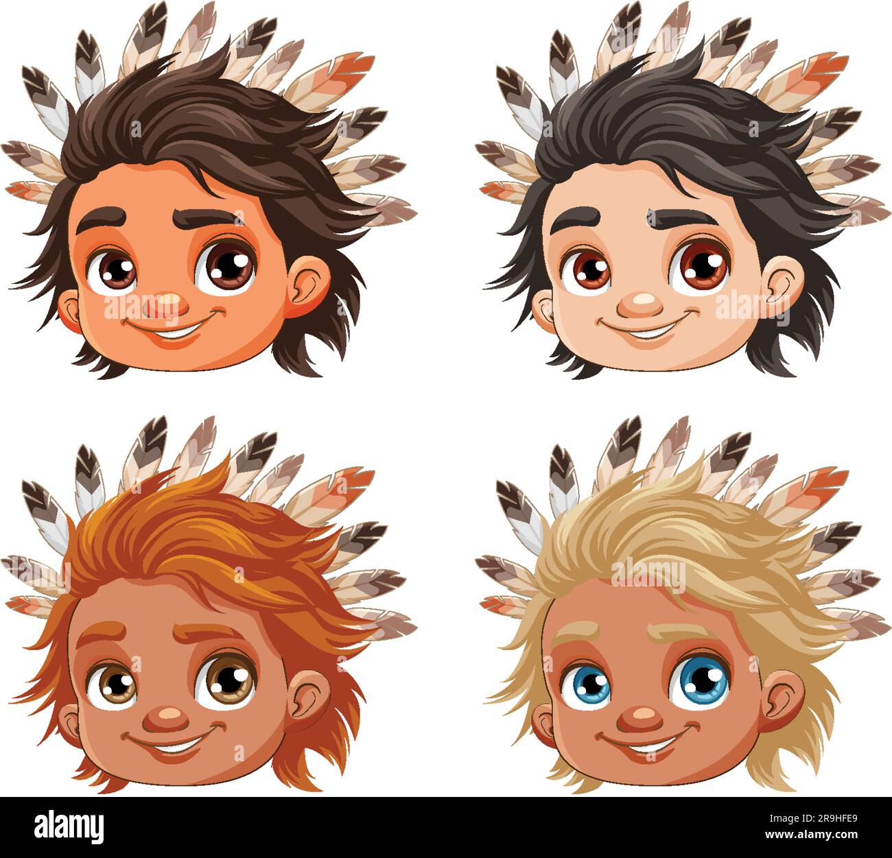 Set of Set of Native American cartoon head illustration Stock Vector ...