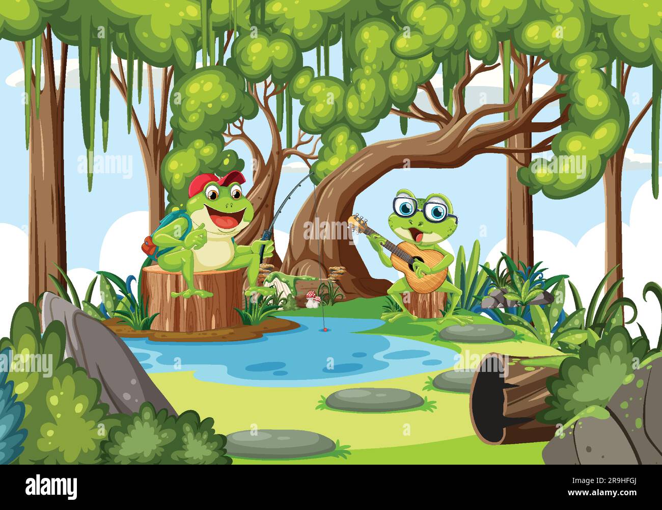 Cartoon Frogs in the Forest illustration Stock Vector Image & Art - Alamy