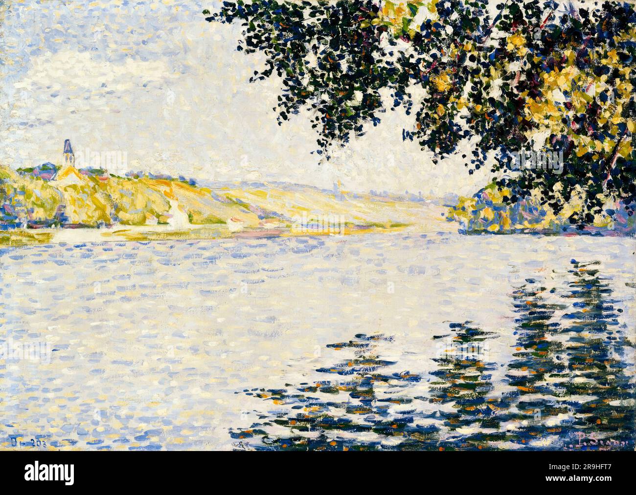 Paul Signac, View of the Seine at Herblay, landscape painting in oil on ...