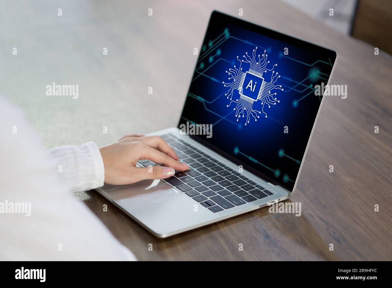 Woman typing on laptop computer keyboard. Digital transformation change ...